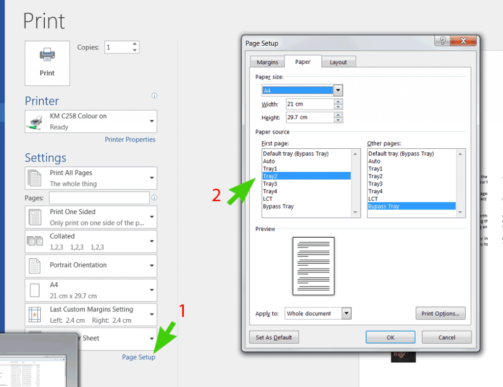 Printing To Incorrect Tray Using Word And Excel